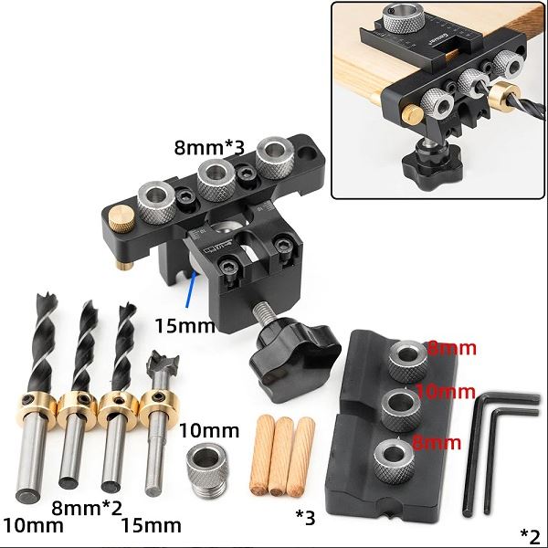 Adjustable Woodworking 3 in 1 Doweling minifix Jig Kit